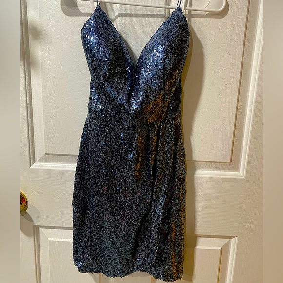 B Darlin | Dresses | Sequenced Polyester Blue Sexy Short Slit Dress ...